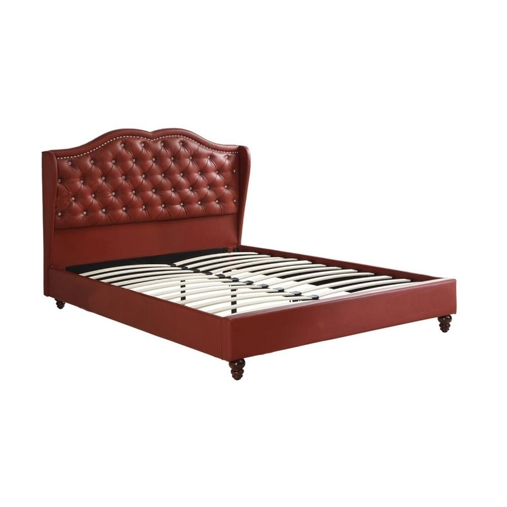Lavish Upholstered Queen Size Bed in Red - Overstock - 20855386