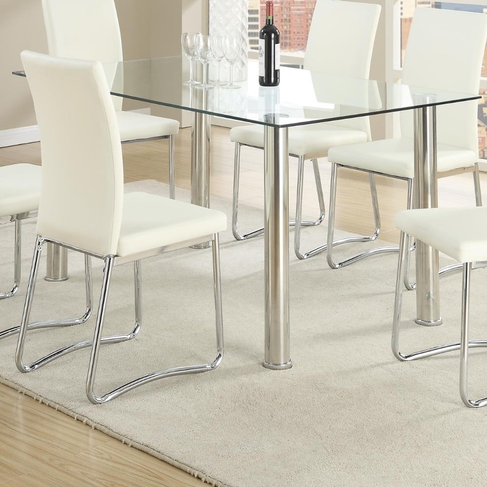Rectangular Glass Top Table With Chrome Base Silver - Overstock - 20855911