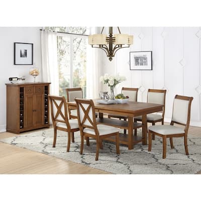 Birch Wood Dining Table With 2 Open Shelves Brown - Overstock - 20855959