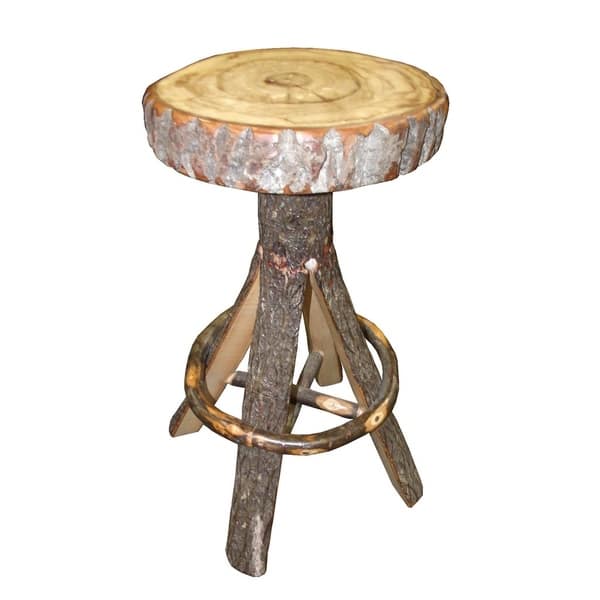 Rustic Hickory Split Log Bar Stool with Trunk Seat in Bar Height - Bed ...