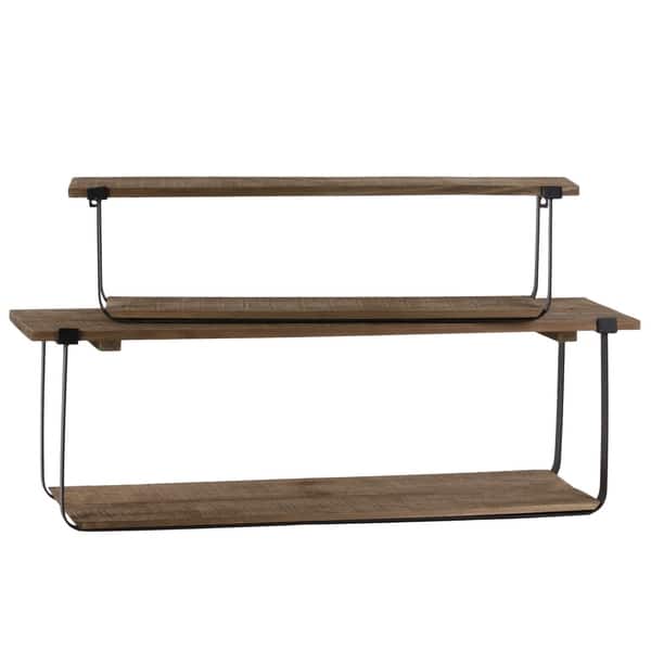 UTC53307: Wood Rectangular Wall Shelf with 2 Tier and Metal Frame Set ...
