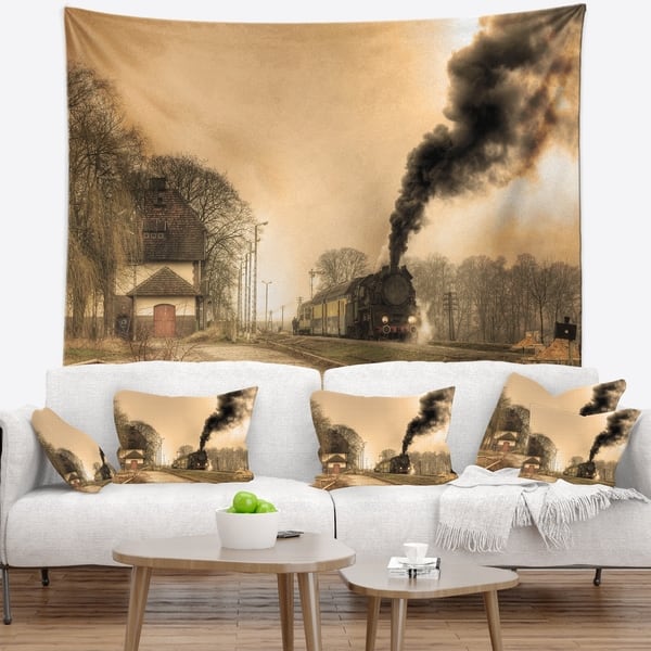 Designart 'Retro Steam Train' Landscape Photography Wall Tapestry - Bed ...