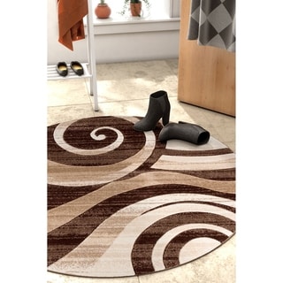 Well Woven Modern Abstract Swirls Brown Round Rug - 5'3 - Bed Bath ...
