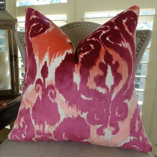 Thomas Collection Fuchsia Coral Cream Velvet Luxury Throw Pillow ...