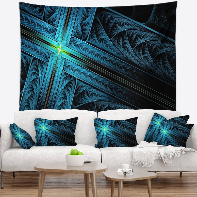 Designart 'Turquoise Fractal Cross Design' Abstract Wall Tapestry ...