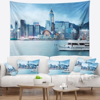 Designart 'Hong Kong City at Night' Cityscape Wall Tapestry - Bed Bath ...