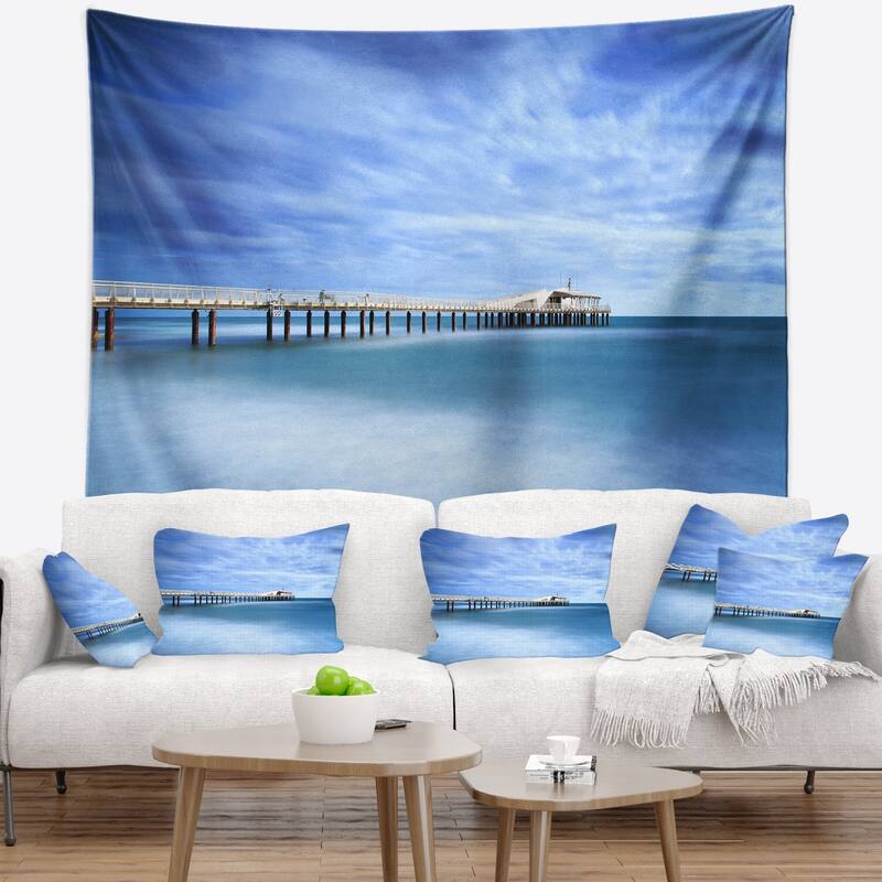Designart 'Pier Infinite to Blue Sea' Seascape Wall Tapestry ...