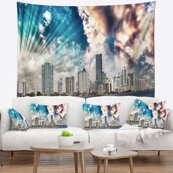 Designart 'Miami Skyline with Clouds' Cityscape Photo Wall Tapestry ...