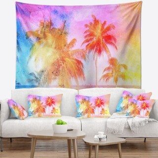 Designart 'High rise Retro Palm Trees' Landscape Painting Wall Tapestry ...