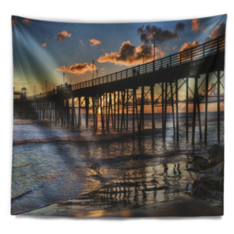 Designart 'Pacific Ocean Sunset Oceanside Pier' Modern Seascape Wall ...