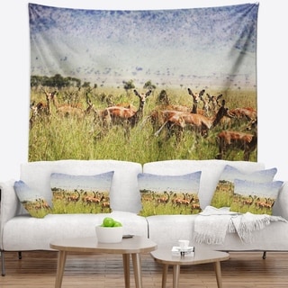 Designart 'Beautiful Antelope in Grass' African Landscape Wall Tapestry ...