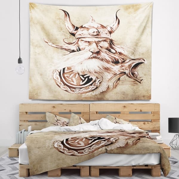 Designart 'Viking Warrior Tattoo Sketch' Abstract Portrait Wall ...