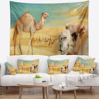 Designart 'Wandering Camels in Desert' Watercolor Animal Wall Tapestry ...