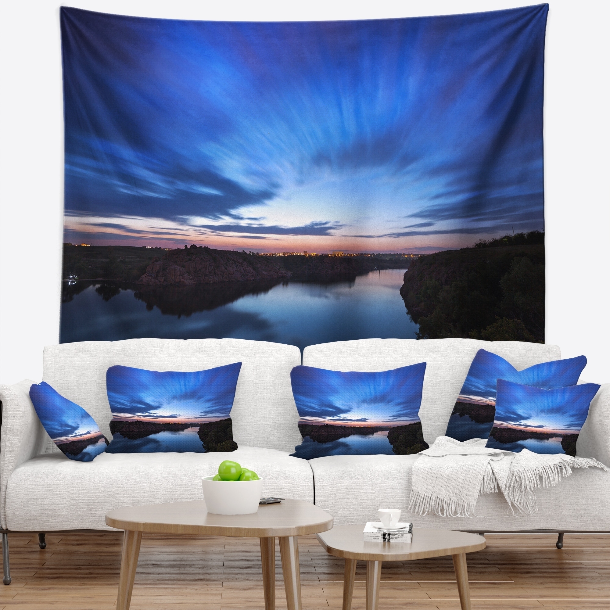 Designart 'Night With Fool Moon in Sky' Landscape Wall Tapestry - Bed ...
