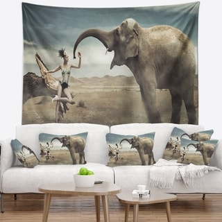 Designart 'Sexy Lady with Elephant' Animal Wall Tapestry - Bed Bath ...