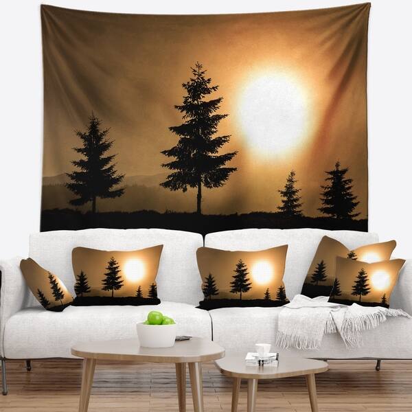 Designart 'Bright Sunrise Tree Silhouette' Landscape Wall Tapestry ...