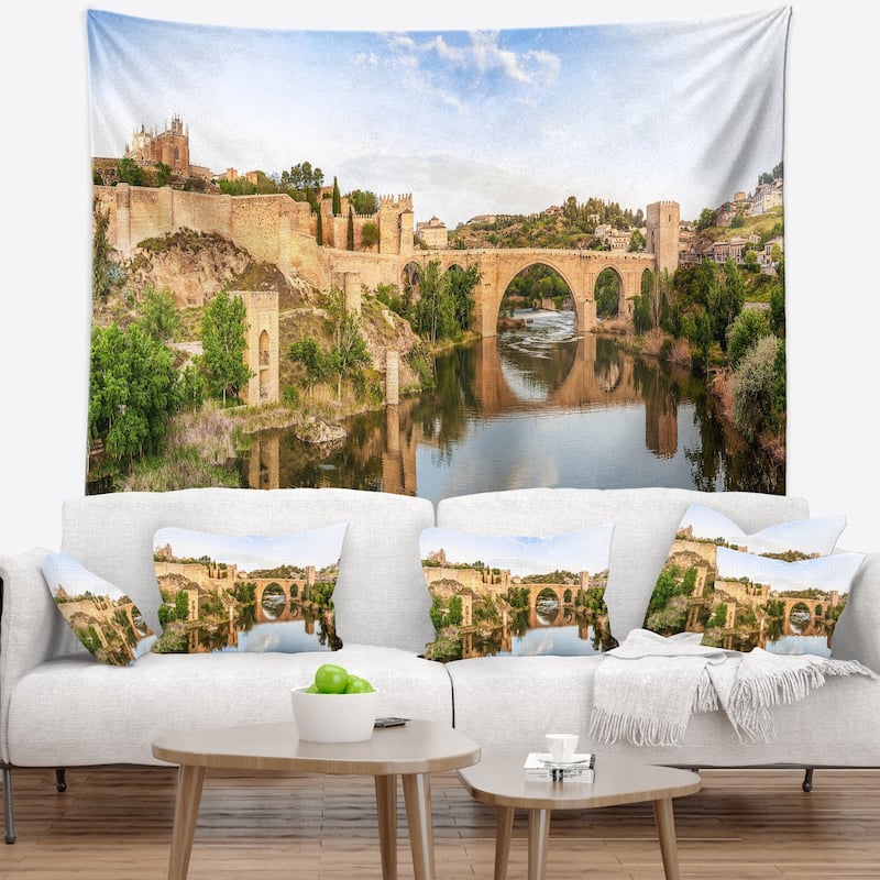 Designart 'Toledo Bridge in Spain Landscape' Photography Wall Tapestry ...