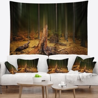 Designart 'Dark Fall Forest on Foggy Morning' Landscape Wall Tapestry ...