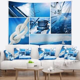 Designart 'Sailing Yacht in Blue Sea Collage' Seashore Wall Tapestry ...