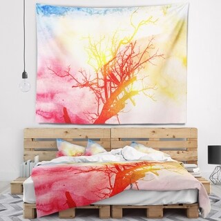 Designart 'Tree with Colorful Smoke' Trees Painting Wall Tapestry - Bed ...