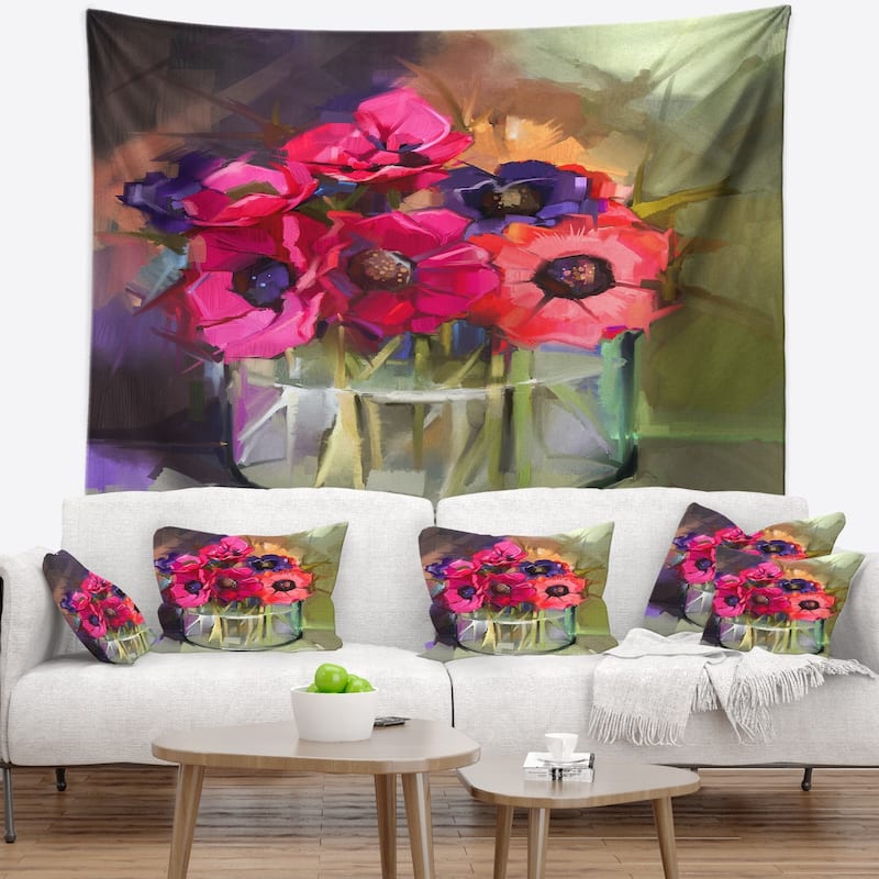 Designart 'Red Anonymous Flower Bouquet' Floral Wall Tapestry ...
