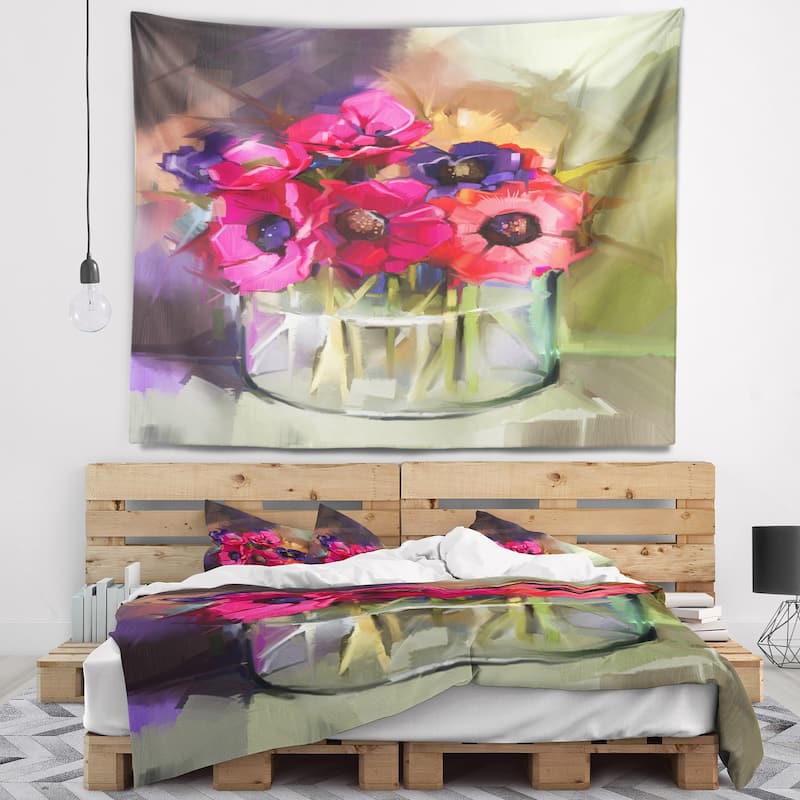 Designart 'Red Anonymous Flower Bouquet' Floral Wall Tapestry ...