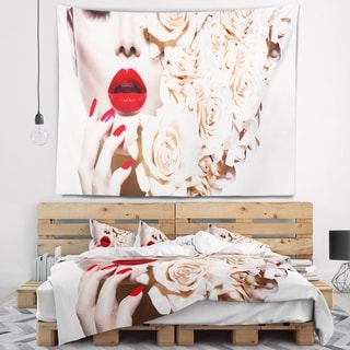 Designart 'Fashion Sexy Woman with Flowers' Sensual Wall Tapestry - Bed ...