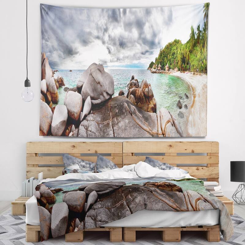 Designart 'Exotic Tropical Beach under Blue Sky' Modern Seascape Wall ...