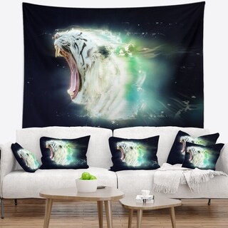 Designart 'White Tiger with Open Jaws' Animal Wall Tapestry - Bed Bath ...