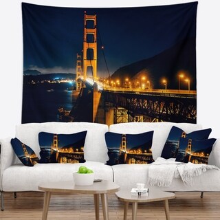 Designart 'Golden Gate at Night' Sea Bridge Wall Tapestry - Bed Bath ...