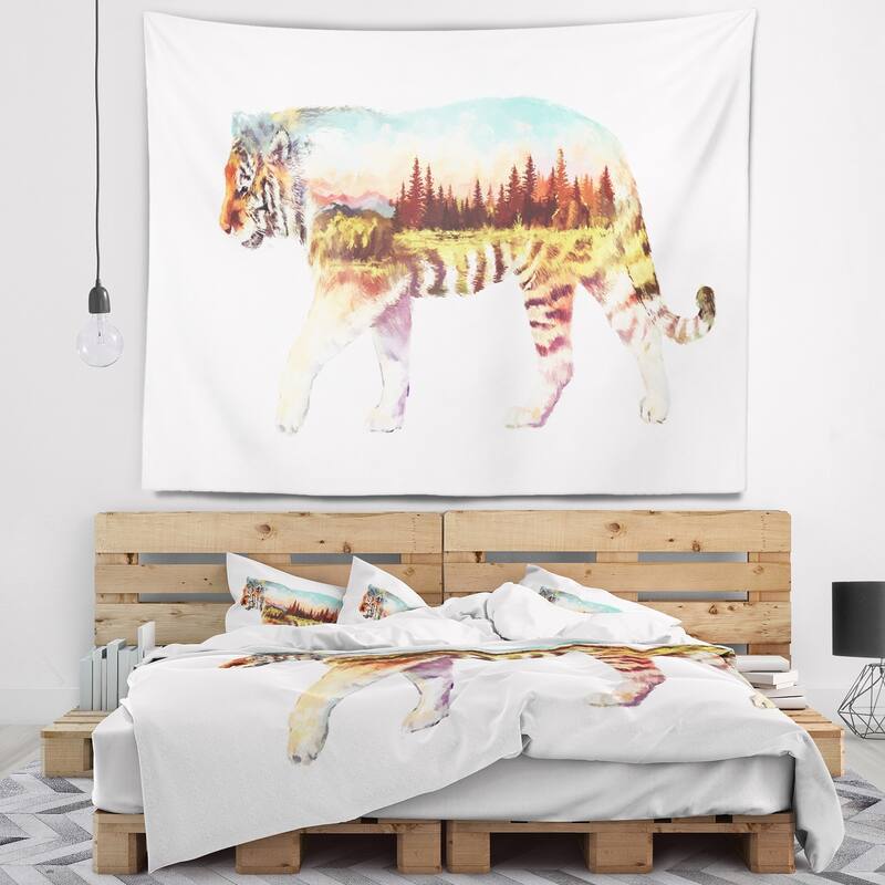 Designart 'Tiger Double Exposure Illustration' Animal Wall Tapestry ...
