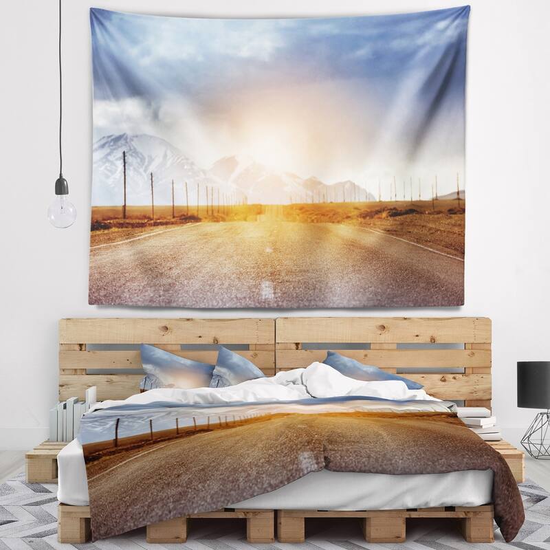 Designart 'Straight Road under Blue Sky' Landscape Wall Tapestry ...