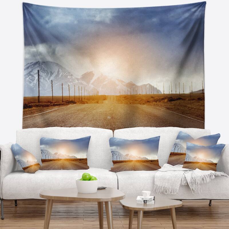 Designart 'Straight Road under Blue Sky' Landscape Wall Tapestry ...