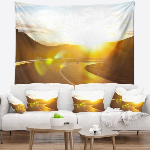 Designart 'Yellow Road under Sunset' Landscape Wall Tapestry - Bed Bath ...