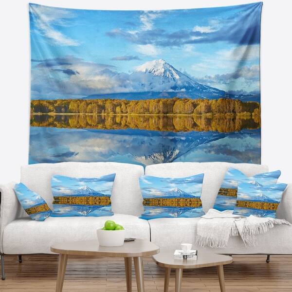 Designart 'Ancient Volcano and Lake Panorama' Landscape Wall Tapestry ...