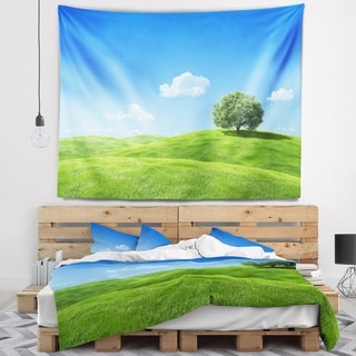 Designart 'Calm Meadow with Single Tree' Landscape Wall Tapestry - Bed ...