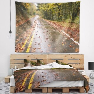 Designart 'Wet Rainy Road in Forest' Landscape Photo Wall Tapestry ...