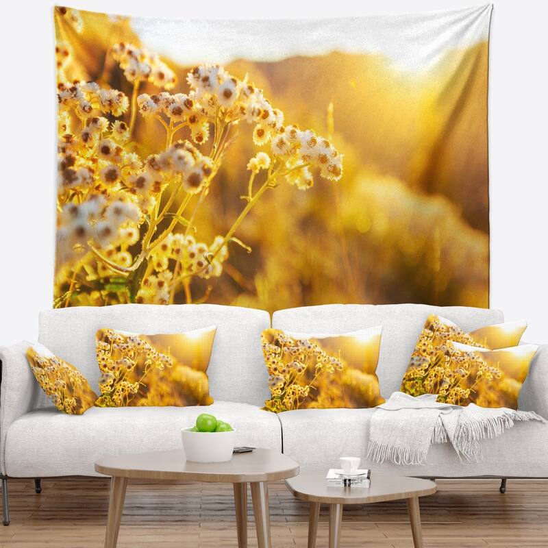 Designart 'Bright Yellow Rural Garden Flowers' Floral Wall Tapestry ...
