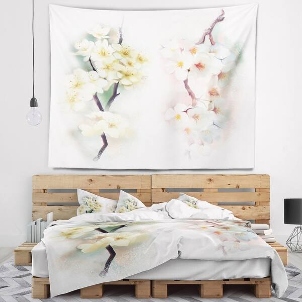 Designart 'White Flower Bouquet Illustration' Floral Wall Tapestry ...
