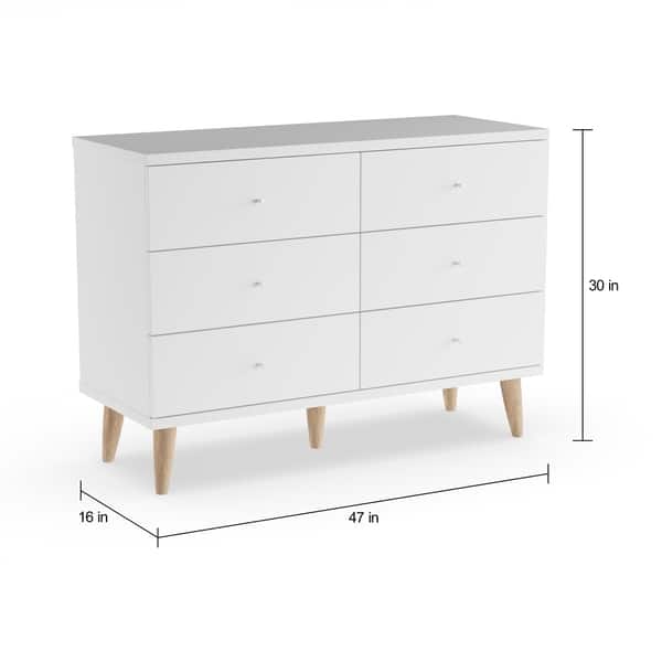 DH BASIC Mid-Century Modern White 47-inch Wide 6-Drawer Dresser with ...
