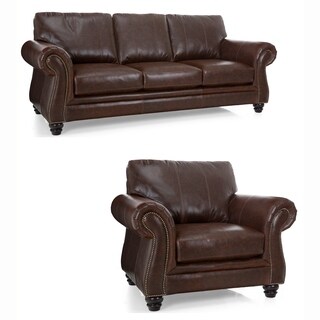 Bronco Premium Brown Top Grain Italian Leather Sofa and Chair - Bed ...