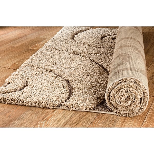 Lorena Collection Swirls Design Cream Jute Shaggy Area Rug - 3'7" x 5'2 ...