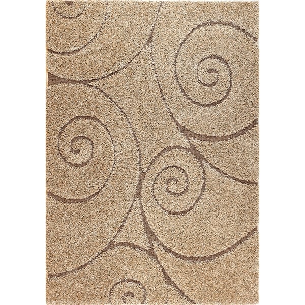 Lorena Collection Swirls Design Cream Jute Shaggy Area Rug - 3'7" x 5'2 ...