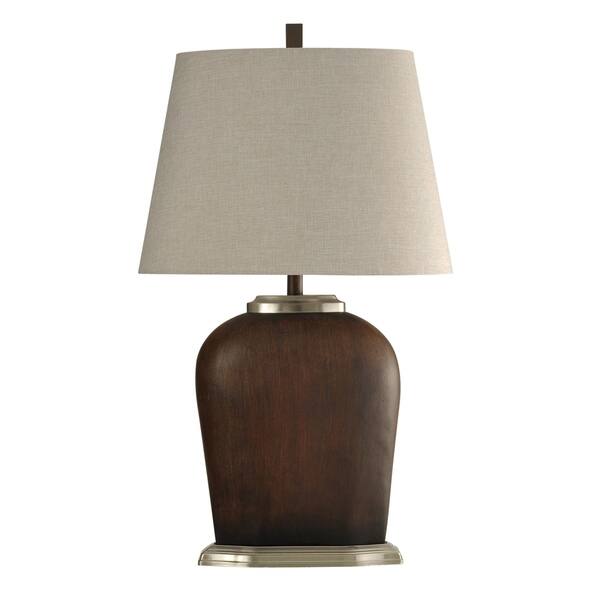 Stockbridge Brown and Brushed Steel Table Lamp - Taupe Hardback Fabric ...