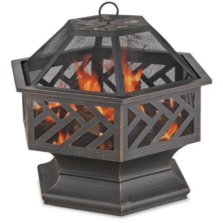 Oil Rubbed Bronze Wood Burning Outdoor Fire Pit with Geometric Design ...