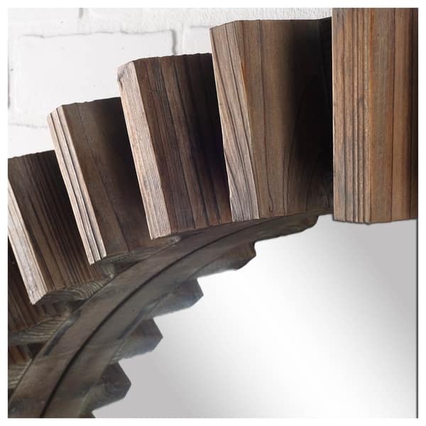 Sprocket Brown Solid Wood Cog Frame Large Round Mirror - 44" x 44" - On ...