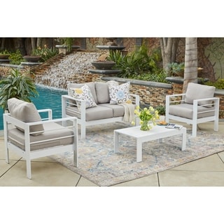 Handy Living Crete 4 Pc White Indoor/Outdoor Conversation Set with Grey ...