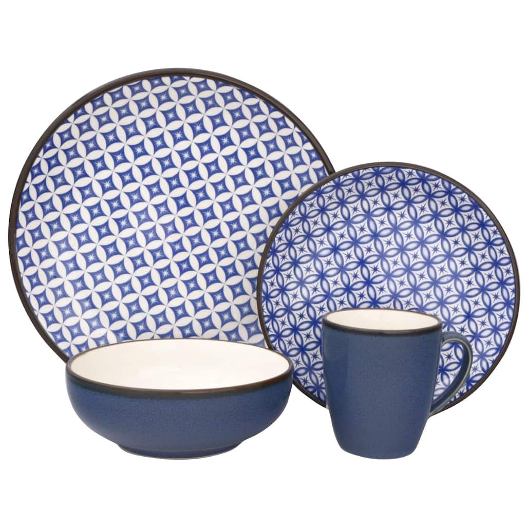 Sango Crystal Blue and Grey Stoneware 16-piece Dinnerware Set, Service ...