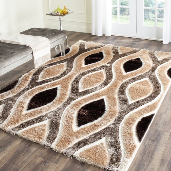 Safavieh Miami Shag Contemporary Silken-Embossed Ogee Beige/ Brown Rug ...