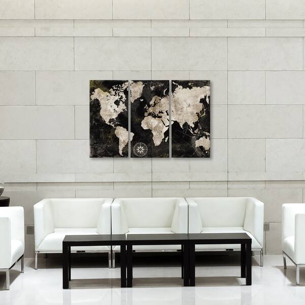 "Wordless World Map" Aluminum Wall Art - Set of 3, 15W x 30H x .75D ...